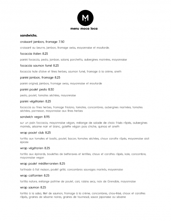 MENU – Moca Loca Cafe